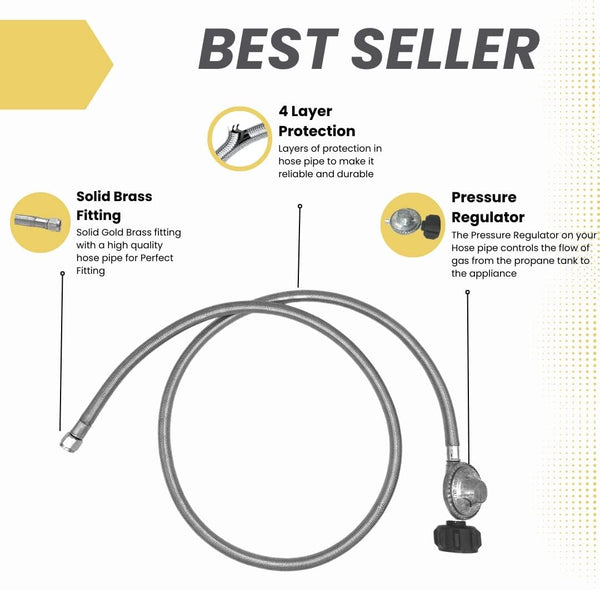 Adjustable 5FT High Pressure Propane Regulator Hose Pipe | Bioexcel