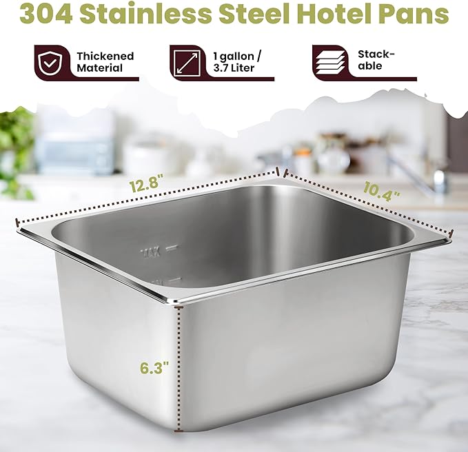 Bioexcel Full Size Steam Table Pan - Thick Stainless Steel Hotel Pans