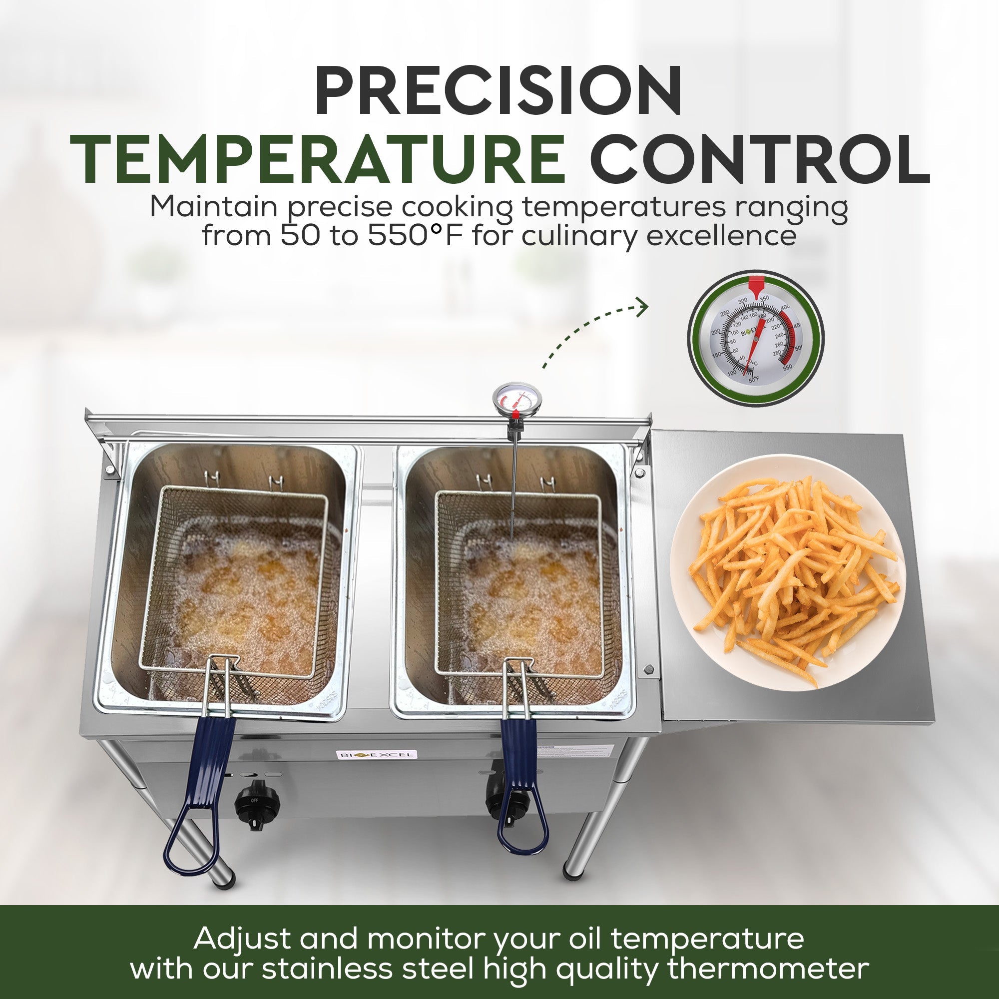 Bioexcel Two-Tank Stainless Steel Deep Fryer - Propane Deep Fryer Comm